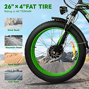 COJMOYOV 2000W Electric Bike with 20Ah Removable Battery 26"×4" Fat Tire Ebike for Adults 35MPH 65Miles Electric Bicycles with Shi-Mano 21 Speed,Lockable Front Suspension,Hydraulic Disc Brake Green