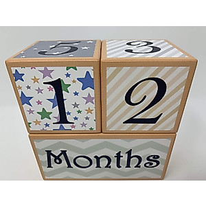 Wood Baby Milestone Age Photo Blocks Set Track Weeks, Months and Years Perfect Baby Shower Present
