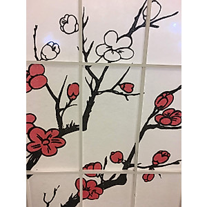 Legacy Decor 4 Panel Room Divider Privacy Screen Panel Blossom Shoji Design White Color 71 inches Tall