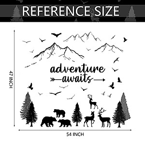 Pajean Woodland Nursery Wall Stickers Tree Wall Decals Vinyl Wall Quotes Stickers Jungle Wild Mountain Forest Animal Deer Bear DIY Stickers for Kids Room Decor Boy Living Room Bedroom, 9.8 x 13.8 Inch
