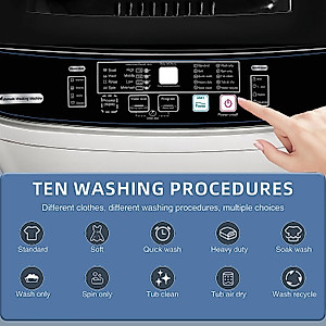 DUOSI Full Automatic Washing Machine, 15.6 lbs Top Load Portable Washer with Drain Pump, LED Display with 10 Programs & 8 Water Levels Selections, Ideal for Apartment, Dorm, RV
