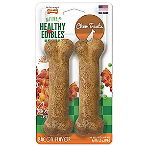 Nylabone Healthy Edibles Natural Dog Chews Long Lasting Bacon Flavor Treats for Dogs, Medium/Wolf (2 Count)