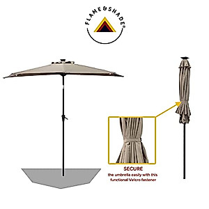FLAME&SHADE 9 ft Half Round Solar Powered Outdoor Market Patio Table Umbrella for Wall Balcony with LED Lights and Tilt, Taupe