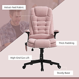HOMCOM 6 Point Vibrating Massage Office Chair with Heat, Velvet High Back Executive Office Chair with Reclining Backrest, Padded Armrests and Remote, Pink