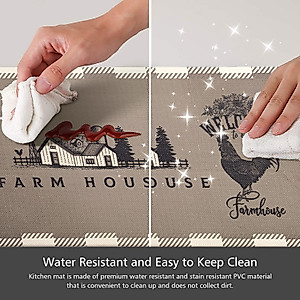 AQQA Kitchen Mat, Anti Fatigue Rooster Buffalo Plaid Sunflower Farmhouse Rugs, Waterproof & Non-Slip PVC Leather Floor Mat for Kitchen, Sink, Office, Laundry, Set of 2 (Brown, 17"x27"+17"x47")