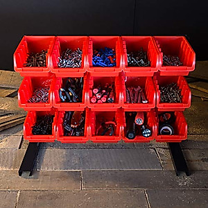 15-Bin Garage Organization Rack - Carbon Steel Rack with Removable Stackable Plastic Garage Storage Bins - Tools Organizer or Small Parts Organizer for Hardware, Crafts, or Office Supplies by Stalwart