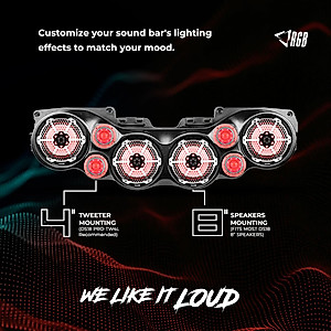 DS18 JL-SBAR Overhead Soundbar for Jeep Wrangler JL/JLU/JT 2018-2022. Fits 4 X 8 Speakers and 4 X 3.78 Tweeters, High Durable Plastic Mold Injected UV Protected, Black