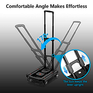 Lougnee Folding Hand Truck, 4 Wheels Fold Up Hand Cart with 2 Elastic Ropes, Portable Foldable 100lbs Capacity Heavy Duty Luggage Cart, Utility Dolly Platform Cart for Car House Office Moving