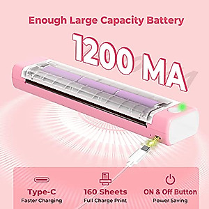 Portable Printers Wireless for Travel - Bluetooth Thermal Mobile Printer Portable - M08F Portable Wireless Printer Support 8.5" X 11" US Letter, Small Portable Printer for Laptop & Phone, Office,Pink