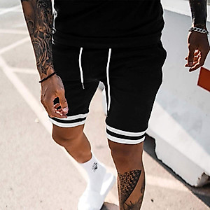 FORUU Mens Short Sets 2021,Summer 2 Piece Outfits Plus Size Beach Patchwork Sleeve Shirts & Shorts Pants Fashion Shirt And Casual Stylish Men Outfits, Black, ZCY0401, Large