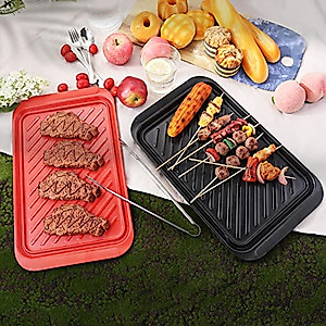 TP Serving Trays with Handles, BMC Grill Prep and Serving Platters for Outdoor, Parties and BBQ, Microwable Dishwasher Oven Safe Food Tray, Set of 2, Black and Red(17” x 10.5”)