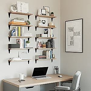 Wallniture Arras Wood Floating Shelves for Wall Storage, 17"x4.5" Small Bookshelf Set of 10, Hanging Book Shelves for Living Room, Bedroom, Office, Burned Finish Display Shelves