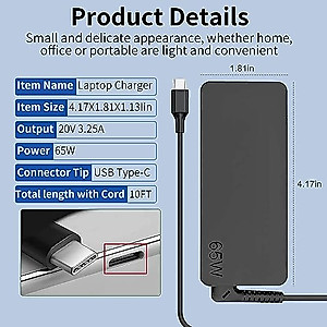 USB C Laptop Charger for Lenovo Yoga Laptop Charger/Thinkpad/Chromebook Charger Replacement Lenovo Laptop Charger 65W Type C Computer Charger USB C Power Supply