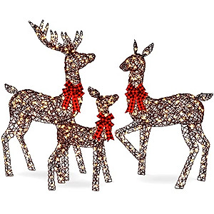Best Choice Products 3-Piece Large Rattan Deer Family, Lighted Christmas Reindeer 5FT Outdoor Yard Decoration Set w/ 360 Incandescent Lights, Stakes, Zip Ties - Brown