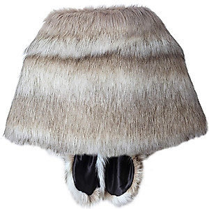 Caracilia Faux Fur Shawl Wrap Stole Shrug Winter Bridal Wedding Wrap FoxFur L CA95, Fox White / Brown