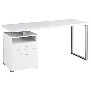 Monarch Specialties Computer Writing Desk for Home & Office Laptop Table with Drawers Open Shelf and File Cabinet-Left or Right Set Up, 60" L, White