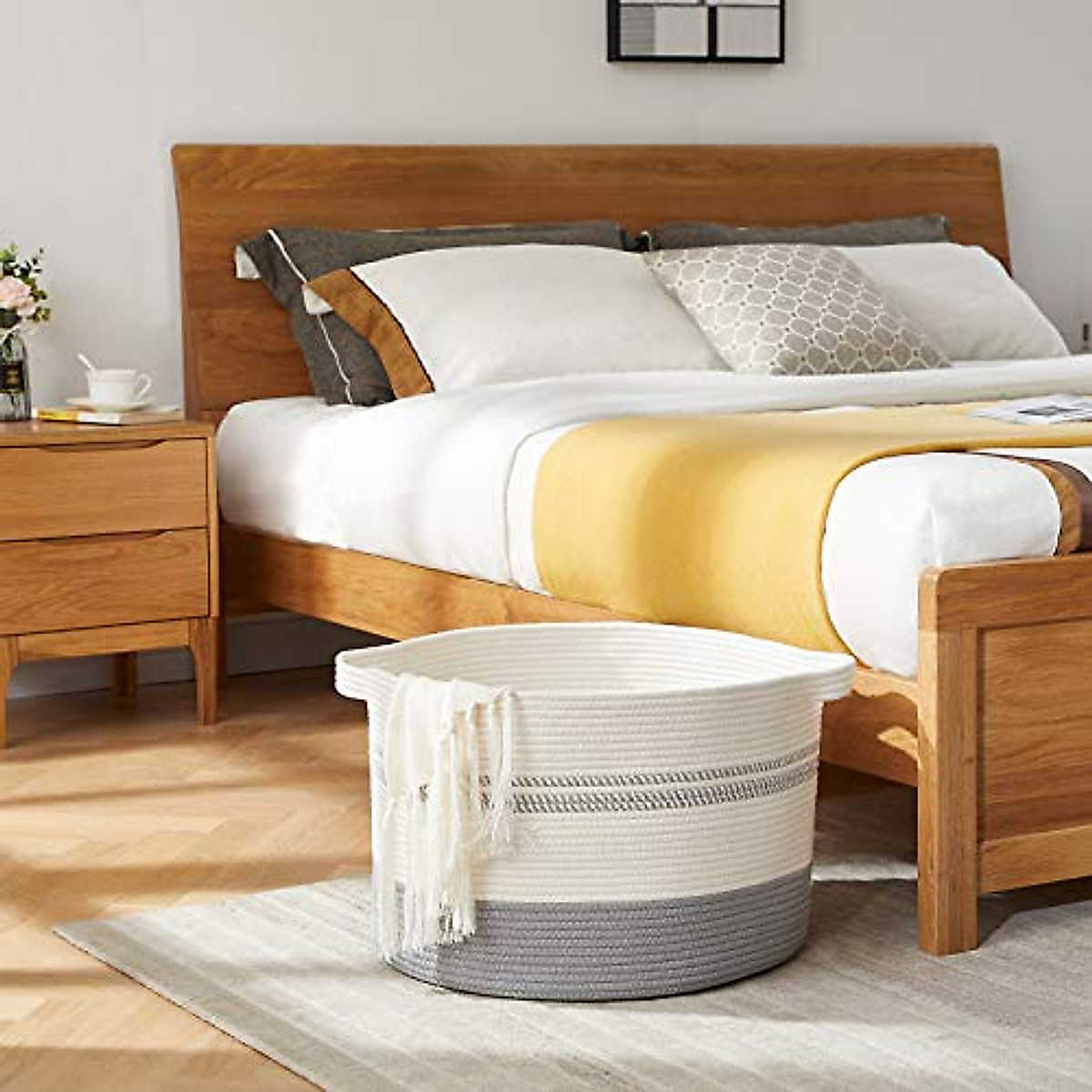 OIAHOMY Cotton Rope Basket 20x20x13 inches Laundry Basket Blanket Basket Baby Toy Basket with Handles Woven Baskets for Storage