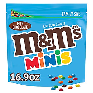 M&M'S Minis Milk Chocolate Candy, Family Size, 16.9 oz Resealable Bulk Candy Bag