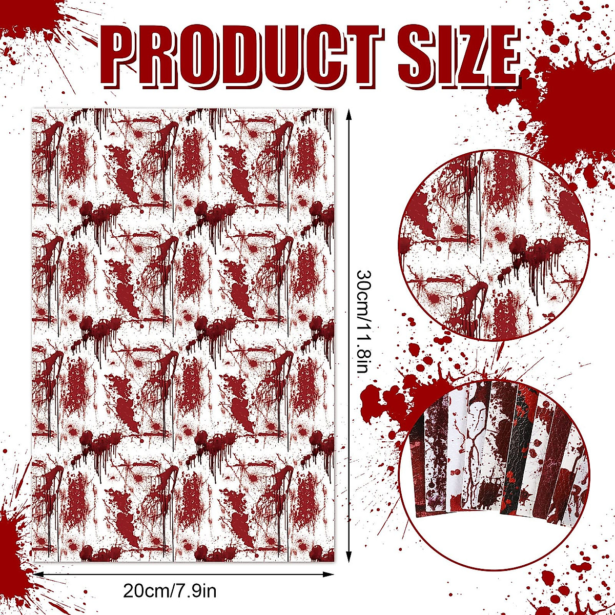 AnyDesign 10Pcs Halloween Theme Faux Leather Sheets Spooky Bloody Printed Synthetic Leathers Red White Black Scary Bloodstain Fabric Leathers for Halloween DIY Craft Earring Hair Bow Making, 8 x 12"