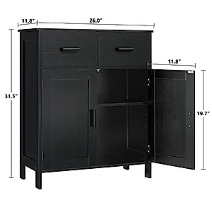 Quimoo Storage Cabinet, Bathroom Floor Cabinet with 2 Doors & Adjustable Shelves, Bathroom Storage Cabinet with 2 Doors for Living Room, Home Office, Black