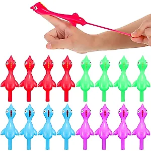 Sumind 16 Pack Finger Slingshot Chicken Rubber Chicken Flick Chicken Ornament Flying Chicken Fingers Stretchy Funny Christmas Birthday Party Activity Favor(Red, Blue, Green, Purple)