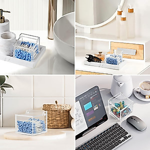 Dealpoli Qtip Holder with Lid Cotton Balls Swab Organizer Acrylic Cotton Square Pads Holder Makeup Pad Cosmetic Storage Case Q-tip Dispenser (DP011)