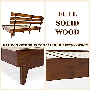 Bme Caden 15 Inch Deluxe Bed Frame with Adjustable Headboard - Mid Century, Retro Style with Acacia Wood - No Box Spring Needed - 12 Strong Wood Slat Support - Easy Assembly - Dark Chocolate, King