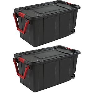 JALCH 40 Gallon Industrial Plastic Tote with Wheels, Black, 2-Pack