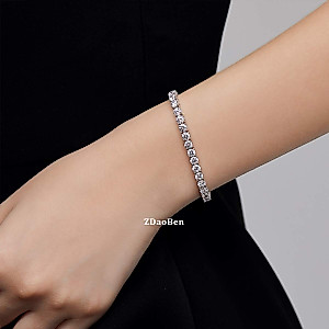 Tennis Bracelet Cubic Zirconia Bracelet for Women CZ Diamond Bracelet for Women Sterling Silver Bracelet Platinum Plated Tennis Bracelet Round Cubic Zirconia Women Bracelet Jewelry 4MM 6.5 Inch