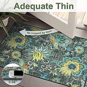 Beeiva Floral Small Entryway Area Rug, 2x3 Green Washable Kitchen Rug Non Slip Front Door Rug Indoor Entrance, Modern Plant Doormat Non-Shedding Throw Entry Rugs for Inside House Bedroom Bathroom