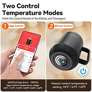vsitoo S3 Temperature Control Smart Mug 2 with Lid, Self Heating Coffee Mug 10 oz, LED Display, 90 Min Battery Life - App&Manual Controlled Heated Coffee Mug - Improved Design - Perfect Coffee Gifts