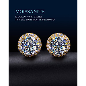 S925 Sterling Silver Moissanite Diamond Stud Earrings For Women Men, 0.5ct- 2ct D Color Vvs1 Clarity Moissanite Stud Earrings For Men Women Hypoallergenic ,4ct/Pair（2ct*2 ）, Moissanite