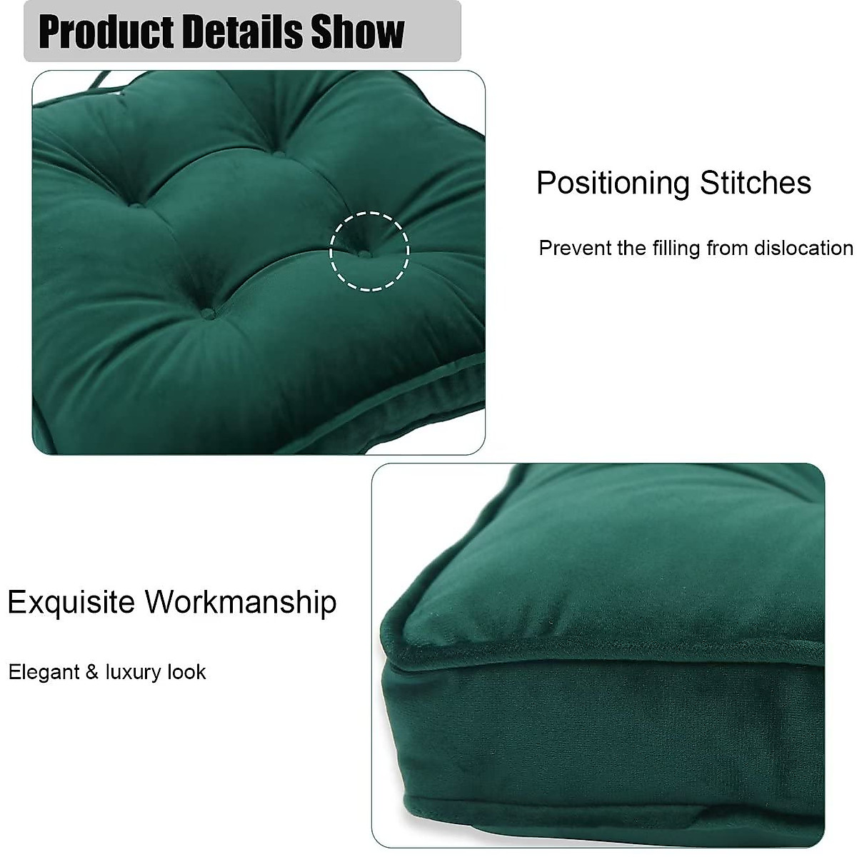 Wadser 2 Pack Velvet Seat Cushions for Dining Chair Square Home Office Chair Pads Soft Floor Pillows Tatami Yoga Meditation Pads, Gold, 15.7x15.7x2.4