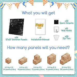 COKAOBE Black Shimmer Wall Backdrop 24PCS Black Sequins Backdrop Decoration Panels, Photo Backdrops for Birthday, Anniversary Wedding Engagement Decoration (Black)