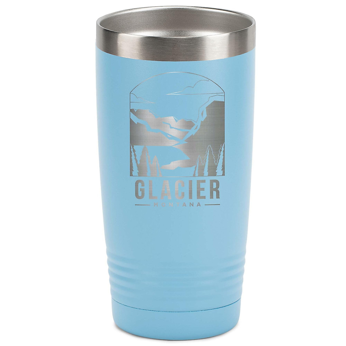 100 North, Polar Camel, United States National Parks, Bright Blue 20 Ounce, Stainless Steel, Vacuum Insulated Travel Tumbler Mug With Clear Lid, Glacier Montana