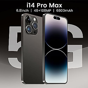 MMY I14 Pro MAX Unlocked Cell Phone, Long Battery Life 6.82" HD Screen Unlocked Phones, 6+256GB Android 13 Smartphone with 128G Memory Card, Dual SIM/Fingerprint Lock/Face ID/GPS - Black