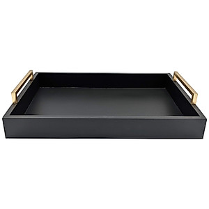 Montecito Home Decorative Coffee Table Tray - Ottoman Tray - Breakfast, Drinks, Liquor Serving Platter - from Farmhouse to Modern - Matte Finish - Champagne Gold Handles - Pitch Black Tray