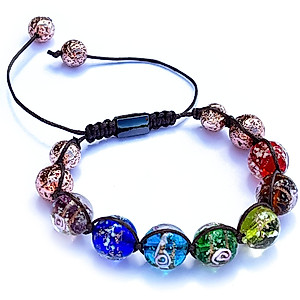 Glow in The Dark Chakra Beaded Bracelets for Women Men, 12mm Lampwork Rainbow Beads Rose Gold Lava Rock Anxiety Bracelets, Stress Relief Adjustable Shamballa Wrap Bracelet (Shamballa Bracelet)