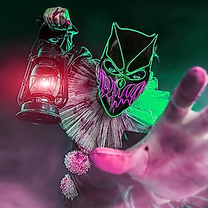 yalanle Halloween Mask LED Light Up Scary Mask Purge Mask with EL Wire 3 Flashing-Modes for Halloween Masquerade Party,Costume Cosplay,Gifts(Green & Pink)