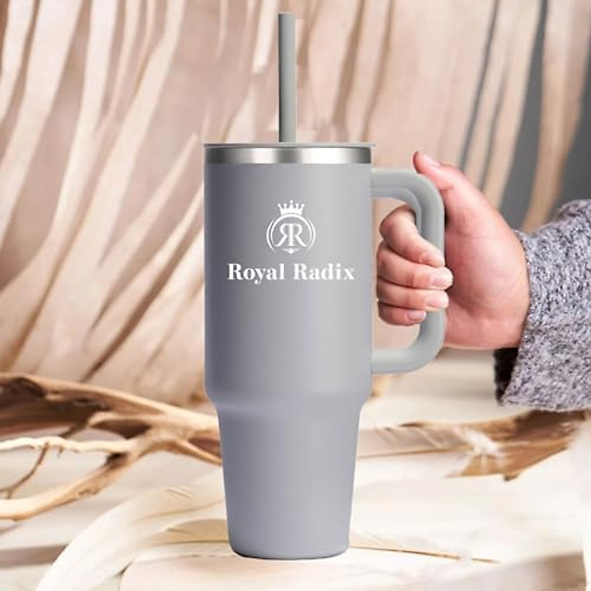 Royal Radix 40oz Insulated Tumbler with Handle & Straw, Stainless Steel Travel Mug, Leak-Proof, Hot & Cold Beverage Cup, BPA-Free, Dishwasher Safe, for Coffee & Water