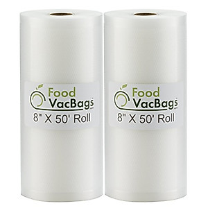 2 Rolls 8-Inch-by-50-Foot Vacuum Food Sealer Bags - Compatible with Foodsaver Machines - Embossed Commercial Grade Make-Own-Size Sous Vide or Storage