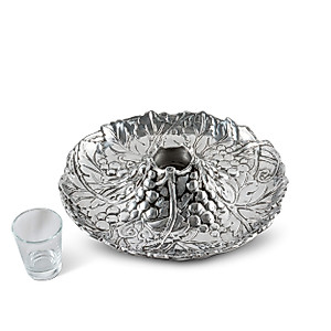 Arthur Court Aluminum Metal Grape Pattern Tidbit Cheese Hors d'oeuvres Tray with Glass for Toothpick - Entertaining Small Platter 10 inch Diameter x 2.25 inch Tall