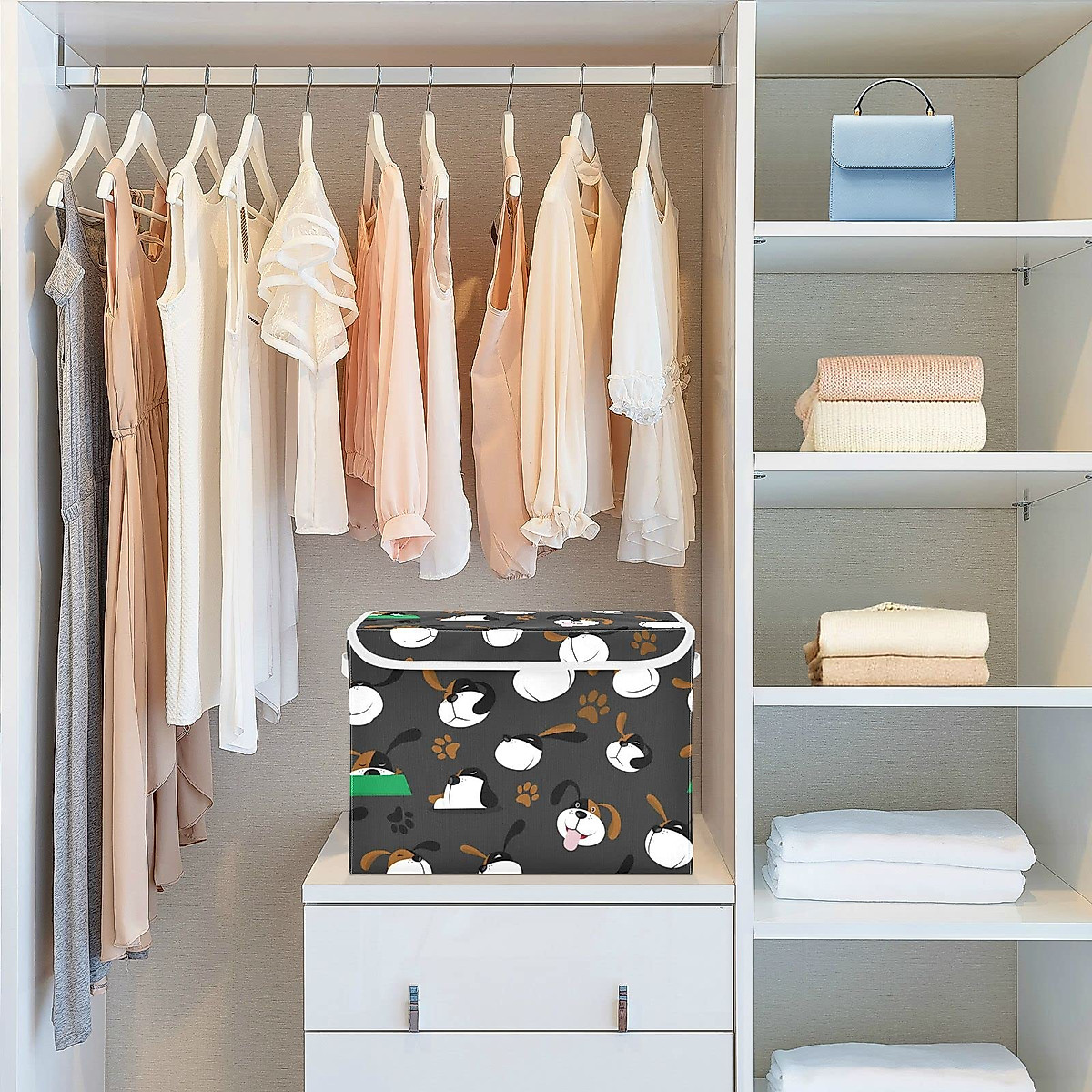 DOMIKING Funny Dog Paw Large Storage Bin with Lid Collapsible Shelf Baskets Box with Handles Toys Organizer for Nursery Drawer Shelves Cabinet