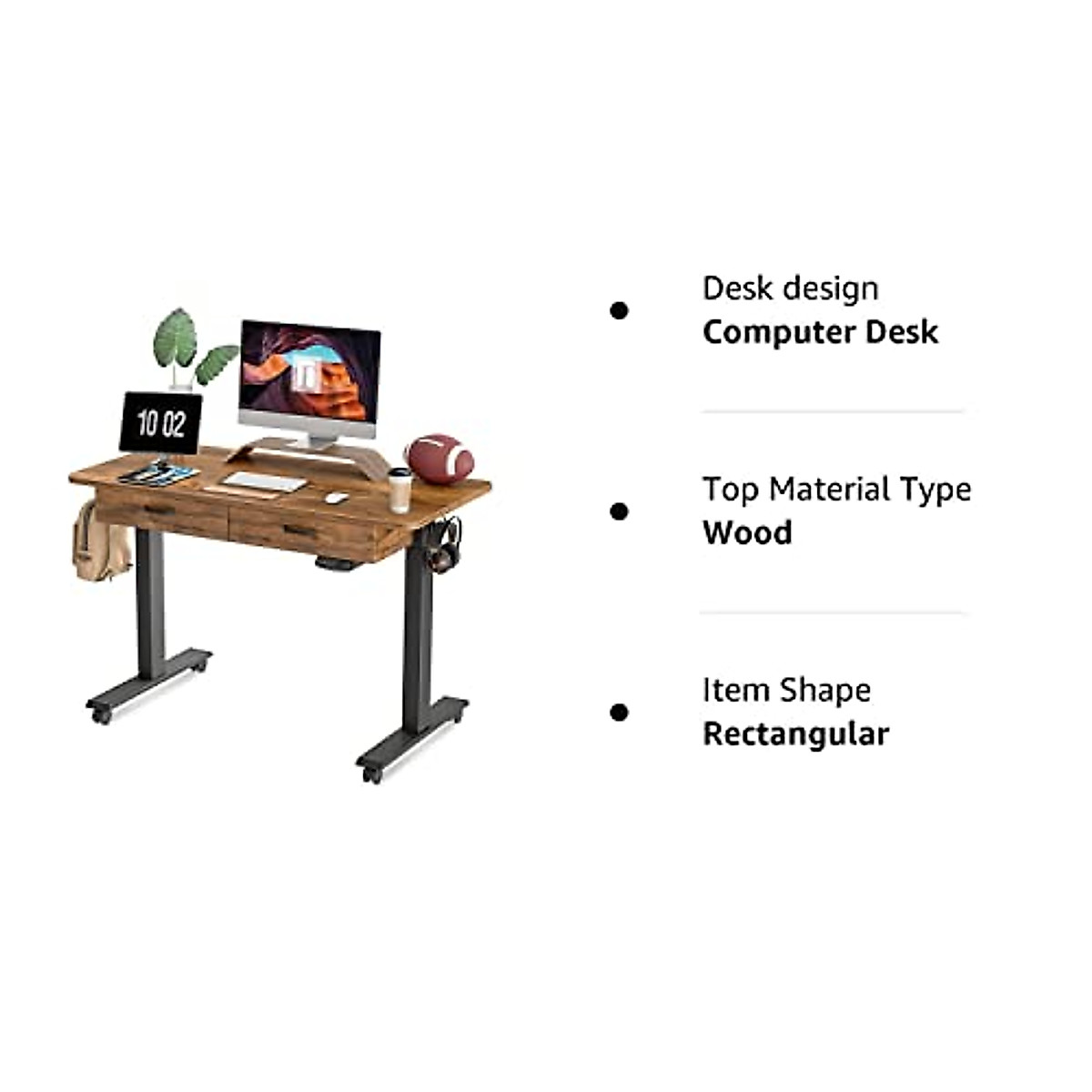 FEZIBO Adjustable Height Electric Standing Desk with Double Drawer, 55x 24 Inches Stand Up Home Office Desk with Splice Tabletop, Black Frame/Fir Brown Top