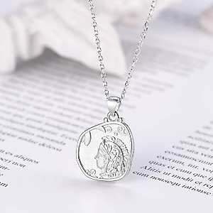 FOCALOOK Athena and her Owl,Goddess of Wisdom,Mark of Athena,Greek Coins,Greek Mythology Sterling Silver Coin Pendant Necklace