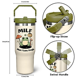 ysnifeiw 30oz Frog Tumbler with Handle and Straw, Stainless Steel Insulated Frog Cup with Top Handle and Lid, Frog Coofee Mug Gifts for Women Men