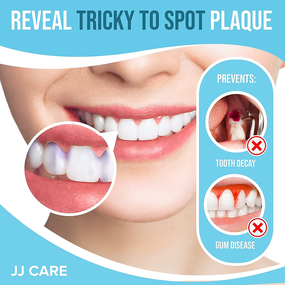 JJ Care Disclosing Tablets - 120 Count of Teeth Coloring Plaque Disclosing Tablets, Berry Flavored Dental Disclosing Tablets for Kids and Adults, Individually Wrapped Plaque Tablets