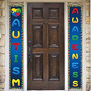 Autism Awareness Porch Banner Puzzle Piece Heart Support April Party Front Door Sign Wall Hanging Banner Decoration