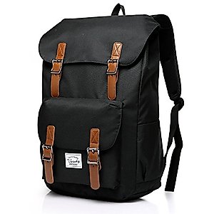 VASCHY School Backpack for Men and Women Casual Travel Backpack Camping Rucksack Bookbag with15.6in Laptop Sleeve Black