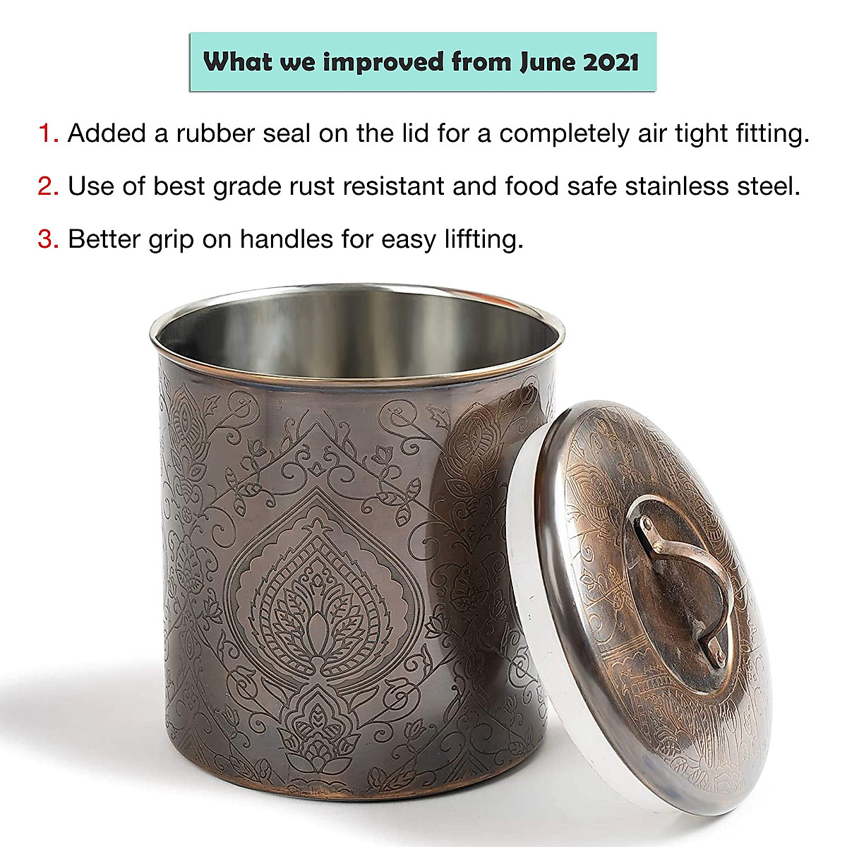 nu steel (Set of 4 Antique Etched Kitchen Organization Canisters Set- Copper & Stainless Steel